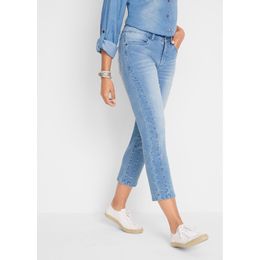 bonprix Slim-Fit-Jeans Mid Waist cropped, blau, Gr.48, Sch&ouml;ne Soft-Jeans in 7/8-L&auml;nge mit modischer Waschung, 76% Baumwolle