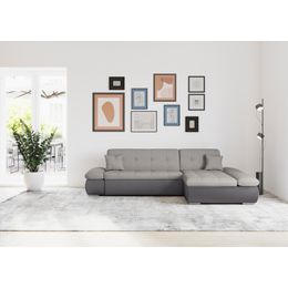 DOMO collection "Moric, L-Form, XXL-Sofa - Breite 300cm, viel Platz, auch in Cord" wahlweise mit Bettfunktion und Armteilverstellung, grau-silber