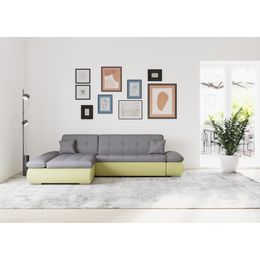 DOMO collection "Moric, L-Form, XXL-Sofa - Breite 300cm, viel Platz, auch in Cord" wahlweise mit Bettfunktion und Armteilverstellung, gelb-schlamm