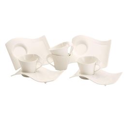 Villeroy & Boch Becher VILLEROY & BOCH "Cappuccino-Set NewWave 250 ml 4er Set wei&szlig;", wei&szlig;, B:29cm H:21,5cm, Porzellan, Trinkgef&auml;&szlig;e, Becher, Sp&uuml;lmaschinengeeignet, Mikrowellenfest