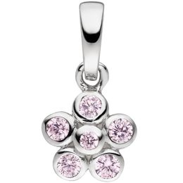Kettenanh&auml;nger Jobo "Anh&auml;nger Kinderanh&auml;nger Blume 7 mm", rosa, rosa, Schmuckanh&auml;nger, M&auml;dchen, Silber 925 (Sterlingsilber), Kettenanh&auml;nger, 925 Silber rhodiniert mit 6 rosa Zirkonia