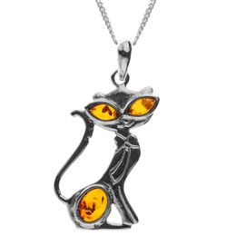OSTSEE-SCHMUCK Damen Kette mit Anh&auml;nger "- Katze - Silber 925/000 - Bernstein", 50, Silber 925 (Sterlingsilber), silber, Silber 925 (Sterlingsilber),