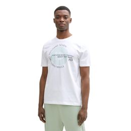 Herren Rundhalsshirt, wei&szlig;, Gr. XXL, Tom Tailor Denim, bedruckt, Single Jersey, Obermaterial: 100% Baumwolle, Shirts, mit verschiedenen Logo Prints