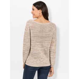 Inspirationen Damen Ajourpullover "Pullover", beige, Gr. 46, gemustert, mehrfarbig, 100% Baumwolle, Pullover