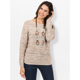 Inspirationen Damen Ajourpullover "Pullover", beige, Gr. 44, gemustert, mehrfarbig, 100% Baumwolle, Pullover