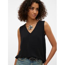 V&eacute;ro Moda VERO MODA Damen Shirttop "VMALVA S/L V-NECK TOP WVN NOOS"schwarz, Gr. XS, unifarben, Web, Obermaterial: 100% Polyester, Tops, Kunstfaser, regular fit