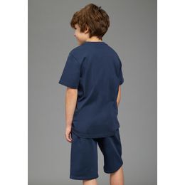 H.I.S. H.I.S Jungen Shirt & Hose "2tlg Set: T-Shirt+Sweatbermudas", blau, Gr. 152, bedruckt, Jersey;Sweatware;angeraute Sweatware, Obermaterial: 100%