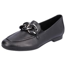 Remonte Damen Loafer, Gr. 38, schwarz, Leder, Schuhe, Slipper, Businness Schuh mit auff&auml;lliger Zierkette