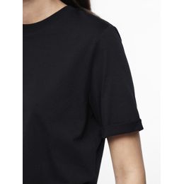 Pieces Damen Rundhalsshirt "PCRIA SS FOLD UP SOLID TEE NOOS BC", schwarz, Gr. S, unifarben, Single Jersey, Obermaterial: 100% Baumwolle, Shirts