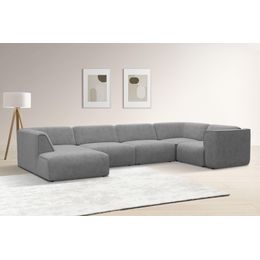 Wohnlandschaft OTTO HOME "Merid U-Form, B: 367 cm", grau (hellgrau), B:367cm H:70cm T:206cm, Struktur fein (100% Polyester);Samtoptik (100% Polyester);Samtcord (92% Polyester, 8% Polyamid), Sofas, Wohnlandschaft, jederzeit durch Module erweiterbar
