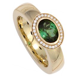 Jobo Damen Fingerring, 58, SI = kleine Einschl&uuml;sse, Diamanten Gelbgold 585gelbgold 585, Diamanten, Gelbgold 585, Fingerringe, 585 Gold mit Turmalin