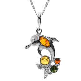 OSTSEE-SCHMUCK Damen Kette mit Anh&auml;nger "- Delphin - Silber 925/000 - Bernstein", 60, Silber 925 (Sterlingsilber), silber, Silber 925