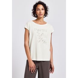 Street One Damen T-Shirt, wei&szlig;, Gr. 44, bedruckt, Web, 50% Baumwolle, 50% Modal, Shirts, mit Rundhalsausschnitt