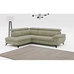 Ecksofa COTTA "Hudson L-Form, B: 256 cm", gr&uuml;n, B:256cm H:100cm T:207cm, Sofas, Ecksofa, mit Kopfteilverstellung, optional Bettfunktion & Bettkasten