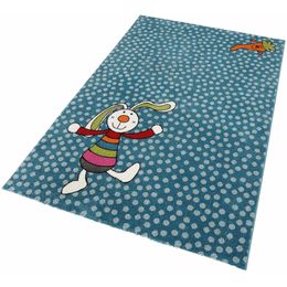 Kinderteppich Sigikid "Rainbow Rabbit" Gr. 1, blau, B:80cm H:13mm L:150cm, Kunstfaser, Teppiche, Kinderteppich
