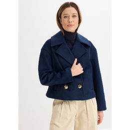 bonprix Oversize-Trenchjacke in Wolloptik, blau, Gr.48, Kurze Cabanjacke mit breitem Revers