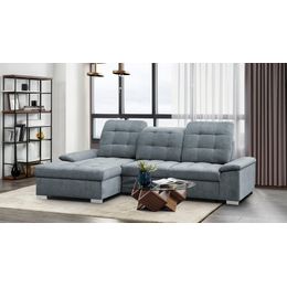 Ecksofa WERK2 "Carmen, mit Bettfunktion & Bettkasten, optional Sitztiefenverstellung", grau, B:264cm H:105cm T:170cm, 95% Polyester, 5% Nylon, Sofas, Ecksofa, ohne Sitztiefenverstellung, Struktur weich, grau, Topseller