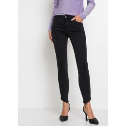 bonprix Skinny Jeans Mid Waist Stretch, schwarz, mit Baumwolle