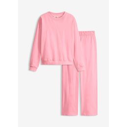 bonprix Sweat Hausanzug mit verk&uuml;rztem Oberteil, rosa, 100% Baumwolle