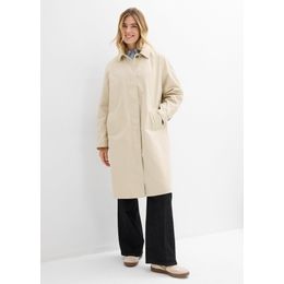 bonprix Einreihiger Trenchcoat, beige, Gr.42, Einreihiger Trenchcoat mit verdeckter Knopfleiste und zwei Leistentaschen vorne, 100% Baumwolle