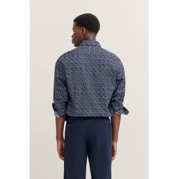 Bugatti Herren Langarmhemd, blau, Gr. S, gemustert, 100% Baumwolle, Hemden, mit Button-Down-Kragen