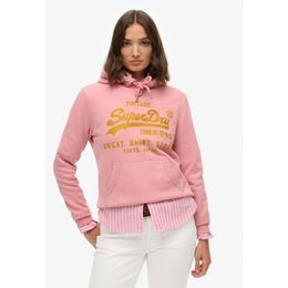 Superdry Damen Kapuzensweatshirt "EMBELLISHED VL RELAXED HOOD", rosa, Gr. L, bedruckt, Sweatware, Obermaterial: 100% Baumwolle, Sweatshirts