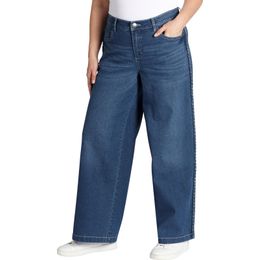 sheego Damen Jeans mit geflochtenen Streifen am weiten Bein blue-stone-washed Gr&ouml;&szlig;e 48