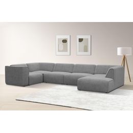 Wohnlandschaft OTTO HOME "Merid U-Form, B: 367 cm", grau (hellgrau), B:367cm H:70cm T:206cm, Struktur fein (100% Polyester);Samtoptik (100% Polyester);Samtcord (92% Polyester, 8% Polyamid), Sofas, Wohnlandschaft, jederzeit durch Module erweiterbar