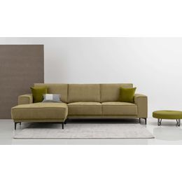 Ecksofa OTTO HOME "Polsterecke Oland, Struktur, Flachgewebe, Luxus-Microfaser, Boucle", gr&uuml;n (olive), B:280cm H:85cm T:152cm, 100% Polyester, Sofas, Ecksofa, L-Form, 280 cm, Wellenunterfederung, Skandi-Design, Metallf&uuml;&szlig;e