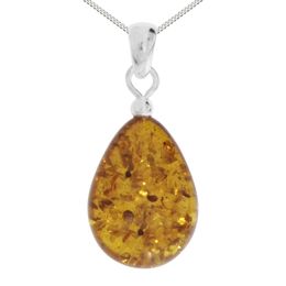OSTSEE-SCHMUCK Damen Kette mit Anh&auml;nger "- Tropfen flach, ca. 20 mm lang - Silber 925/000 - Bernstein", 42, Silber 925 (Sterlingsilber), silber,