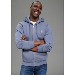 DELMAO Herren Sweatjacke, blau, Gr. XXL, unifarben, angeraute Sweatware, Obermaterial: 60% Baumwolle, 40% Polyester, Sweatjacken, mit Kapuze, mit