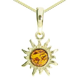 OSTSEE-SCHMUCK Damen Kette mit Anh&auml;nger "- Sonne 14 mm - Silber 925/000, vergoldet - Bernstein", 45, Silber 925 (Sterlingsilber), gold, Silber 925