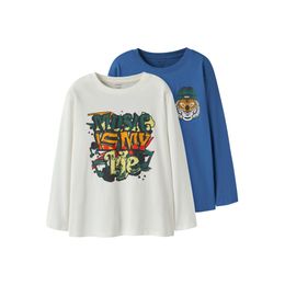 name it Jungen Langarmshirt "NKMVELDO 2P LS NREG TOP"cloud dancer pack:delft, Gr. 146, bedruckt, unifarben, Jersey, Obermaterial: 100% Baumwolle,