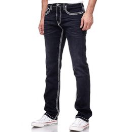 Rusty Neal Herren Straight-Jeans "LEVIN 7", schwarz, Gr. 30, unifarben, 99% Baumwolle, 1% Elasthan, Jeans, mit trendigen Kontrastn&auml;hten