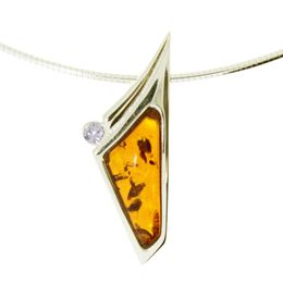 OSTSEE-SCHMUCK Damen Kette mit Anh&auml;nger "- Gleiter-Agneta - Silber 925/000, vergoldet - Bernstein/Zirk.", 50, Silber 925 (Sterlingsilber), gold,