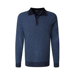Pierre Cardin Herren Langarm-Poloshirt, blau, Gr. L, gemustert, Strick, Obermaterial: 100% Baumwolle, Shirts, Strick in Bicolour- Jaquard - Struktur