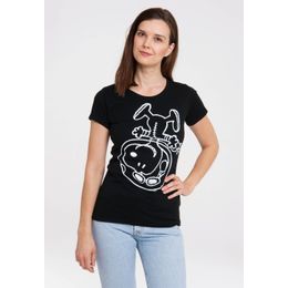 logoshirt Damen T-Shirt "Snoopy - Astronaut", schwarz, Gr. M, bedruckt, 100% Baumwolle, Shirts, mit lizenziertem Originaldesign