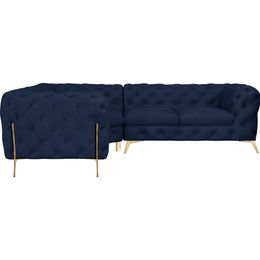 Chesterfield-Sofa Home Affaire "Amaury L-Form", blau, B:264cm H:75cm T:204cm, Struktur (100% Polyester);Samtoptik (100% Polyester), Sofas, moderne Chersterfield-Optik, Breite 262 cm, Fu&szlig;farbe w&auml;hlbar