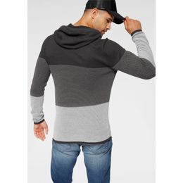 Bruno Banani Herren Kapuzenpullover, grau, Gr. M, gestreift, Feinstrick, Obermaterial: 50% Baumwolle, 50% Polyacryl, Pullover, im trendigen