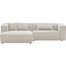 Ecksofa "PIARA mit Kedernaht, Cord, Leinenoptik o. Strukturstoff, Couch, L-Form", beige (hellbeige), B:267cm H:66cm T:167cm, 100% Polyester, LeGer Home by Lena Gercke, Sofas, Ecksofa, wahlweise Ottomane rechts/links, schwarze F&uuml;&szlig;e, bequemer Sitzkomfort