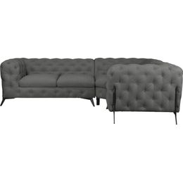 Chesterfield-Sofa Home Affaire "Amaury L-Form", grau, B:264cm H:75cm T:204cm, Struktur (100% Polyester);Samtoptik (100% Polyester), Sofas, moderne Chersterfield-Optik, Breite 262 cm, Fu&szlig;farbe w&auml;hlbar