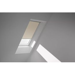 Verdunklungsrollo Velux "DKL 1085S", beige (hellbeige, wei&szlig;), MK12, stufenlos positionierbar, Polyester, Rollos, Verdunklungsrollo, Stoff hellbeige mit wei&szlig;en F&uuml;hrungsschienen & Griffleiste