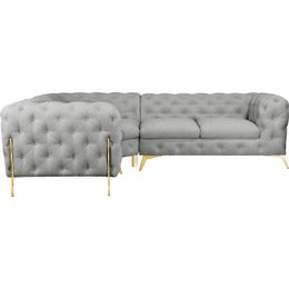Chesterfield-Sofa Home Affaire "Amaury L-Form", silber, B:264cm H:75cm T:204cm, Struktur (100% Polyester);Samtoptik (100% Polyester), Sofas, moderne Chersterfield-Optik, Breite 262 cm, Fu&szlig;farbe w&auml;hlbar