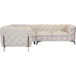 Chesterfield-Sofa Home Affaire "Amaury L-Form", beige, B:264cm H:75cm T:204cm, Struktur (100% Polyester);Samtoptik (100% Polyester), Sofas, moderne Chersterfield-Optik, Breite 262 cm, Fu&szlig;farbe w&auml;hlbar