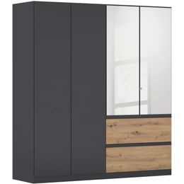 Dreht&uuml;renschrank Rauch "Kleiderschrank Schrank Garderobe W&auml;scheschrank Schlafzimmer JOEL", graumetallic, eiche artisan, B:181cm H:197cm T:54cm, Holzwerkstoff, Schr&auml;nke, Dreht&uuml;renschrank, mit zwei Schubladen, mit Push-to-Open Funktion MADE IN GERMANY