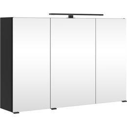 Spiegelschrank Welltime "SALVADA, 3D-Spiegelschrank 100 cm, ged&auml;mpfte Scharniere, LED-Lampe", schwarz, B:100cm H:64cm T:20cm, MDF, Schr&auml;nke, Spiegelschrank, Schwarz, Front und Korpus aus hochwertigen MDF, Anti-Finger-Print
