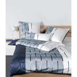 Bettw&auml;sche Janine "MILANO 45026", blau (nachtschattenblau, perlblau), B/L: 135cm x 200cm, 1 Stk., 1 Stk., Mako-Satin, B/L: 80cm x 80cm, 2 Stk., Mako-Satin, Obermaterial: 100% Baumwolle, Bettw&auml;sche, Bettw&auml;sche, mit Rei&szlig;verschluss