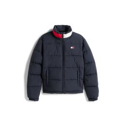 Tommy Jeans Damen Steppjacke "TJW ESS PUFFER FLAG JACKET EXT", schwarz, Gr. L, unifarben mit Farbeinsatz, Web, Obermaterial: 100% Nylon, Jacken