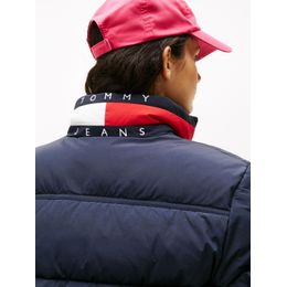 Tommy Jeans Damen Steppjacke "TJW ESS PUFFER FLAG JACKET EXT", schwarz, Gr. XL, unifarben mit Farbeinsatz, Web, Obermaterial: 100% Nylon, Jacken