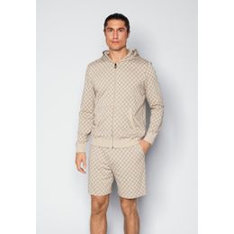 JOOP! JOOP Herren Sweatjacke, Gr. L, beige, Jersey, Obermaterial: 100% Baumwolle, Sweatjacken, mit Cornflower-Print allover und Kapuze